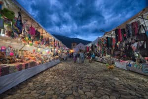 colourful vendor stand at night during the annual fiesta of the ...